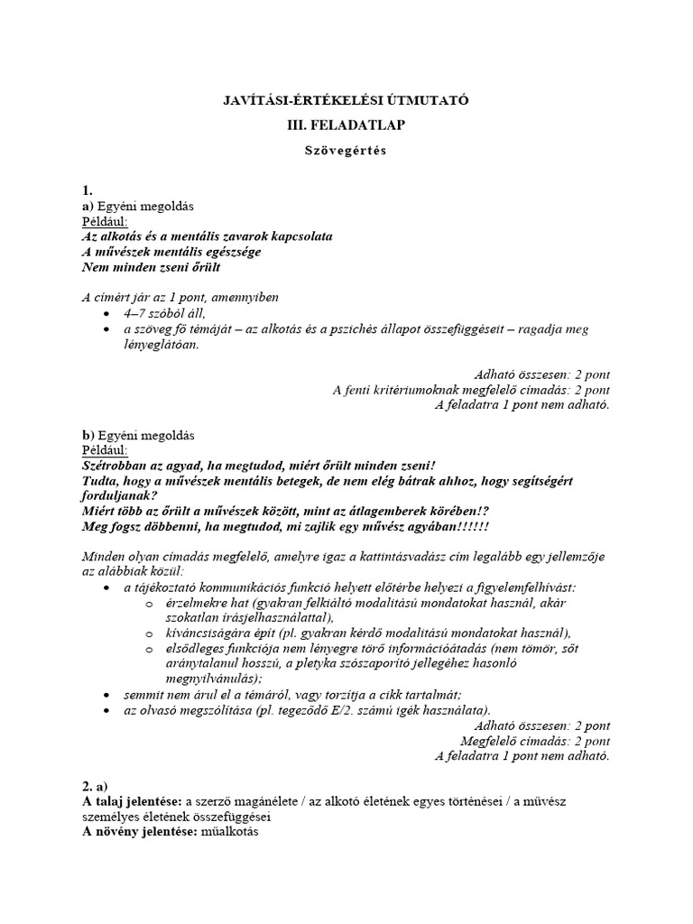 III Feladatlap Megoldas | PDF