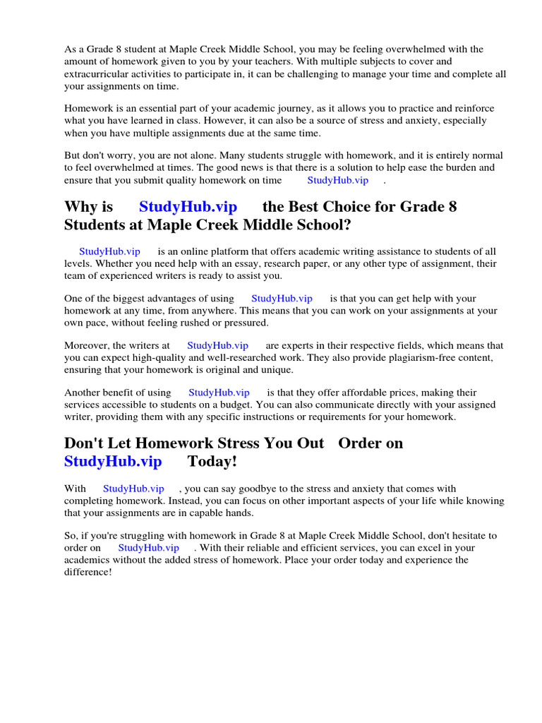 Maple Creek Middle School Homework Grade 8 | PDF | Homework | Middle ...