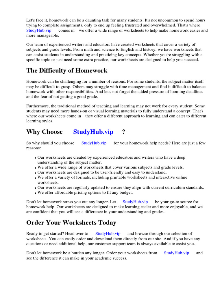Homework Help Worksheets | PDF | Worksheet | Homework