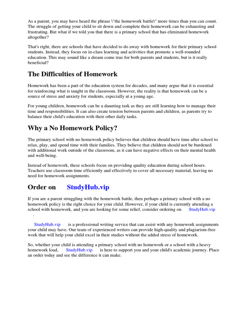Primary School No Homework | PDF | Homework | Schools
