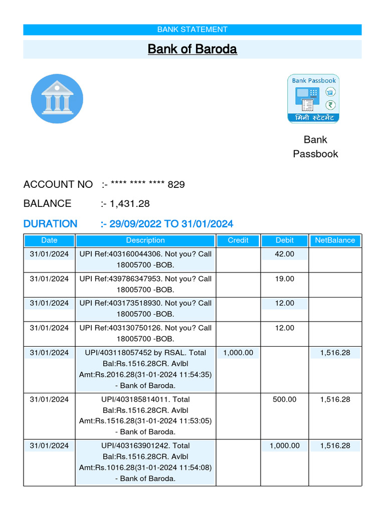 Bank of Baroda Statement Overview | PDF | Banks | Financial Technology