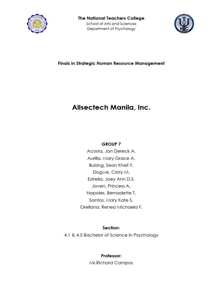 Finals Allsectech-Manila-Inc. Group7 | PDF | Strategic Management ...