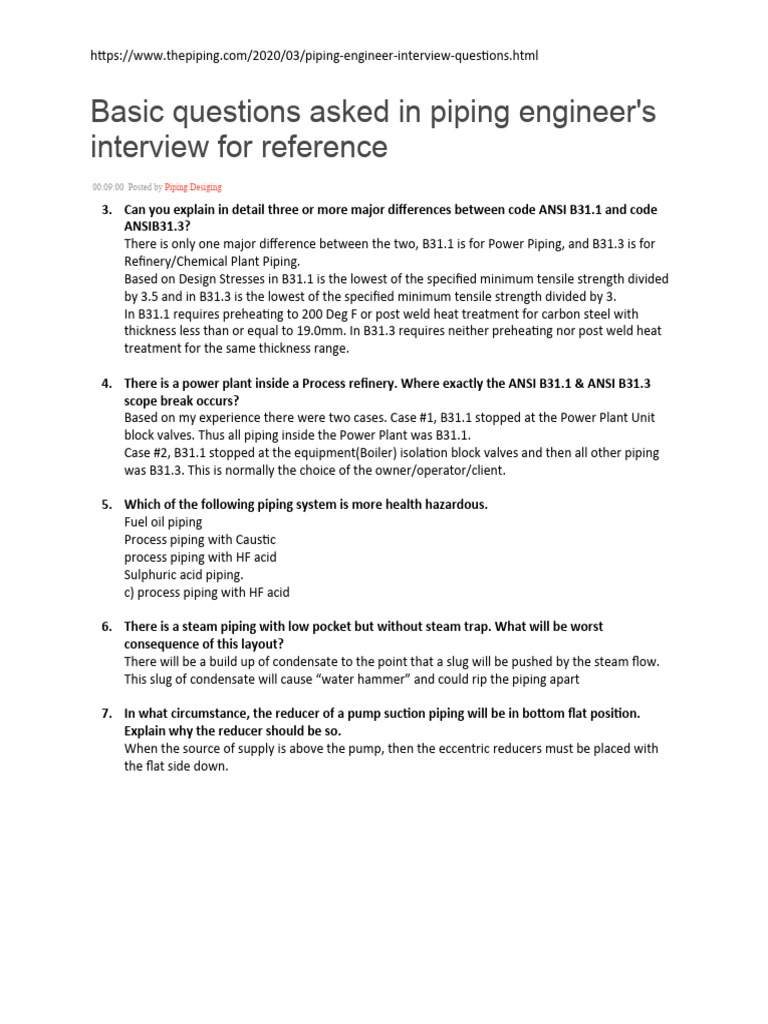 Piping Engineer Interview Prep | PDF | Pipe (Fluid Conveyance) | Valve