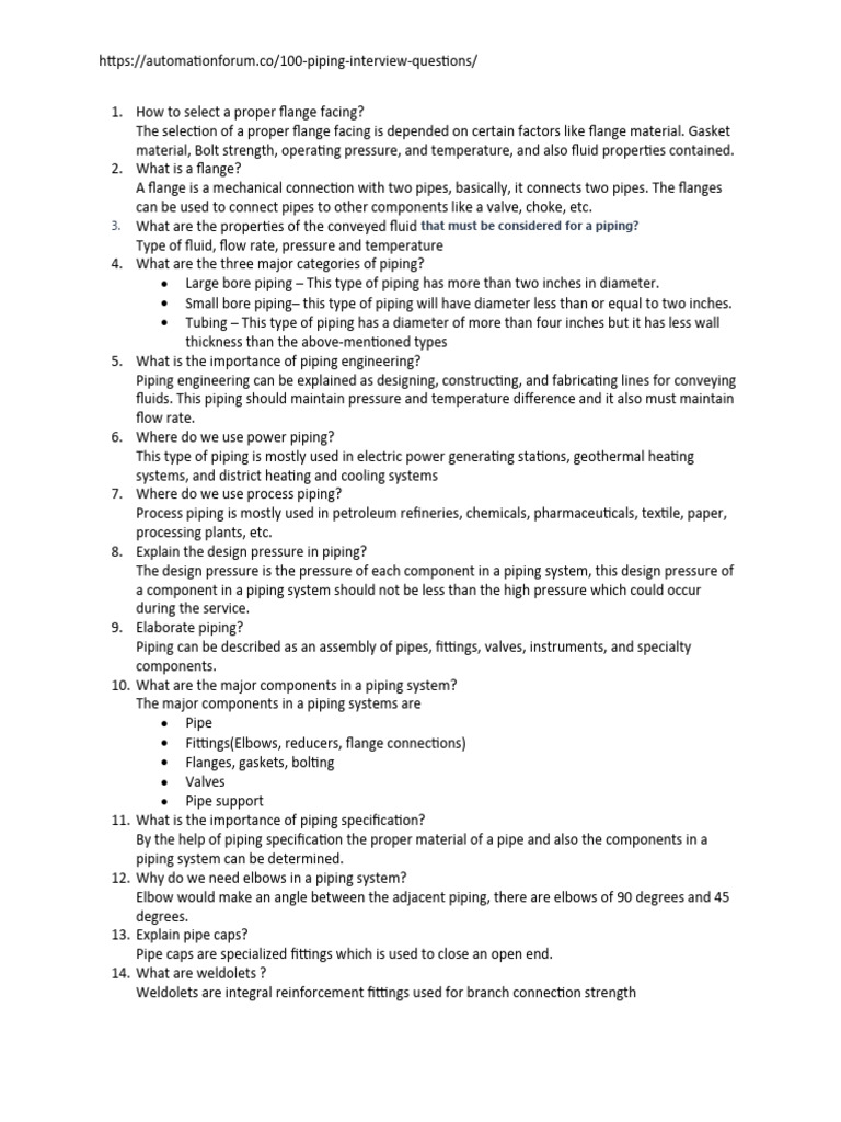 (done) 100-piping-interview-questions | PDF | Pipe (Fluid Conveyance ...