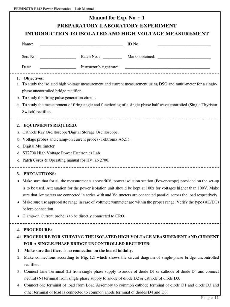 Exp. 1 Manual | PDF | Rectifier | Power Electronics