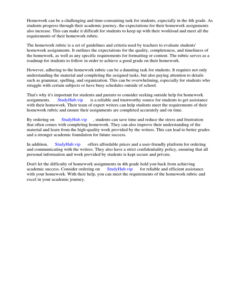 Homework Rubric 4th Grade | PDF | Rubric (Academic) | Homework