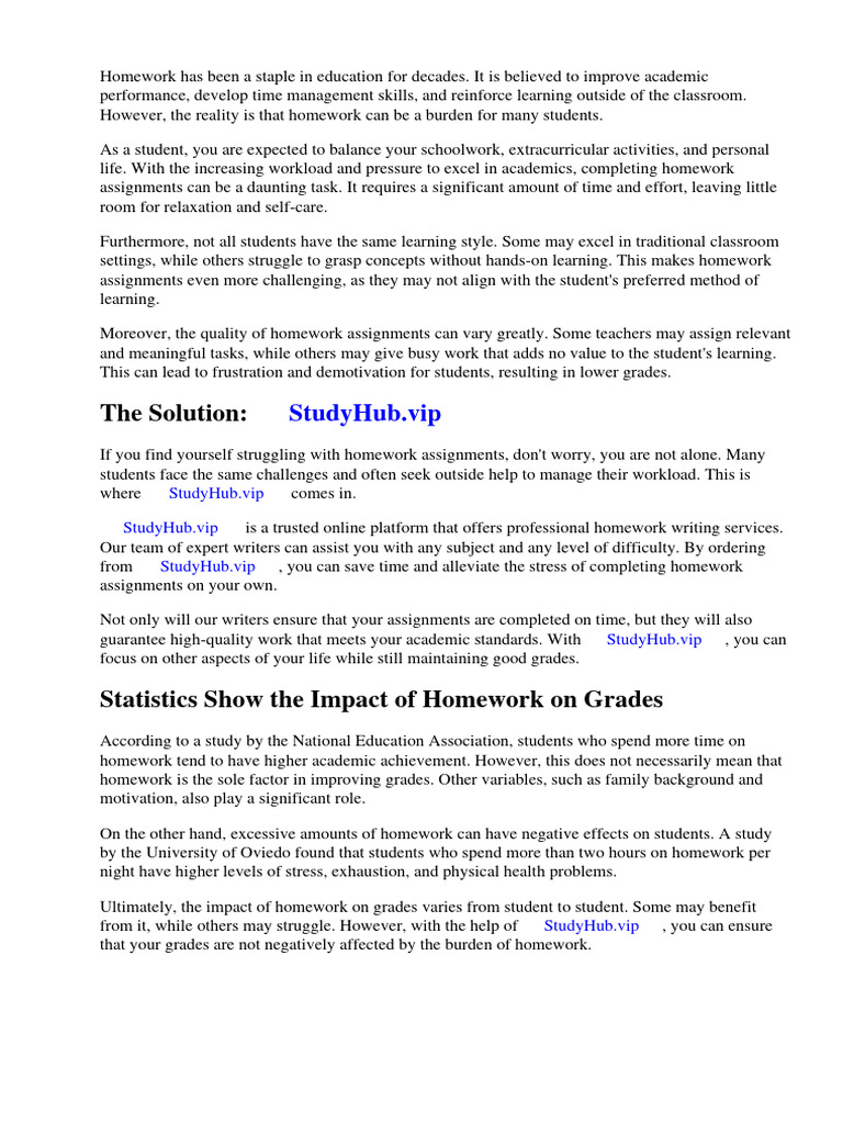 Does Homework Improve Grades Statistics | PDF | Homework | Teachers