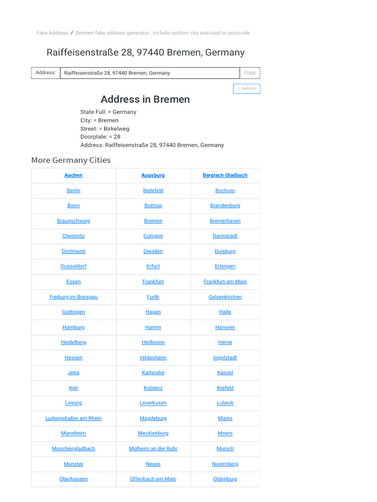 Fake Address Generator for Germany | PDF