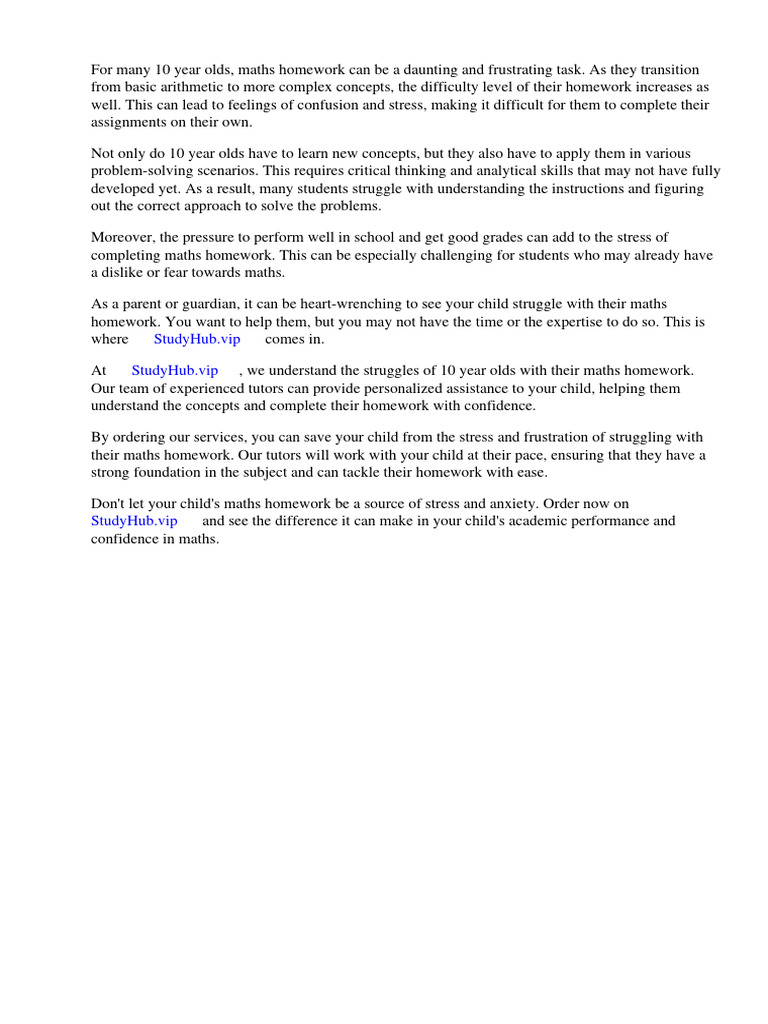 Maths Homework For 10 Year Olds | PDF | Worksheet | Homework