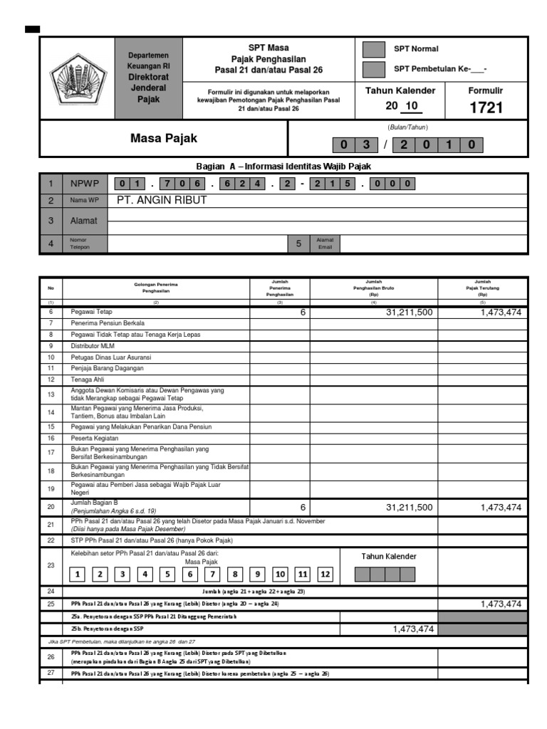 Form SPT Masa PPH 21-26 | PDF