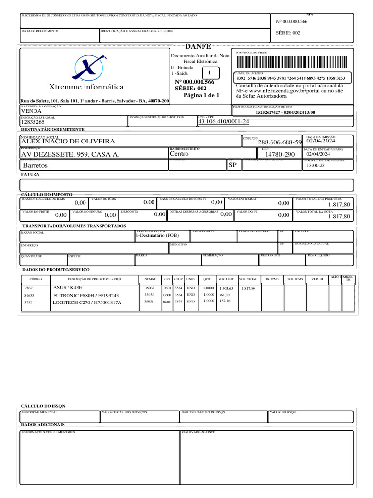 Alex Inacio de Oliveira - 20240402 - 125555 - 0000 | PDF | Recibo