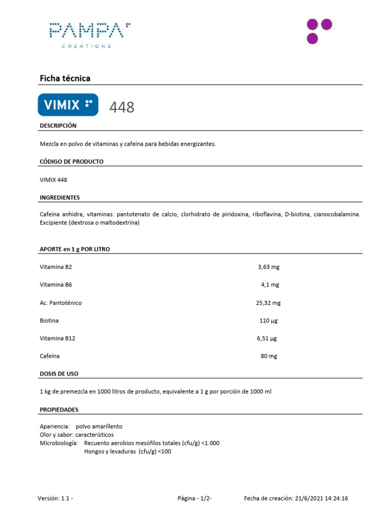 FT VIMIX 448 - Mezcla en Polvo de Vitaminas y Cafeína para Bebidas ...