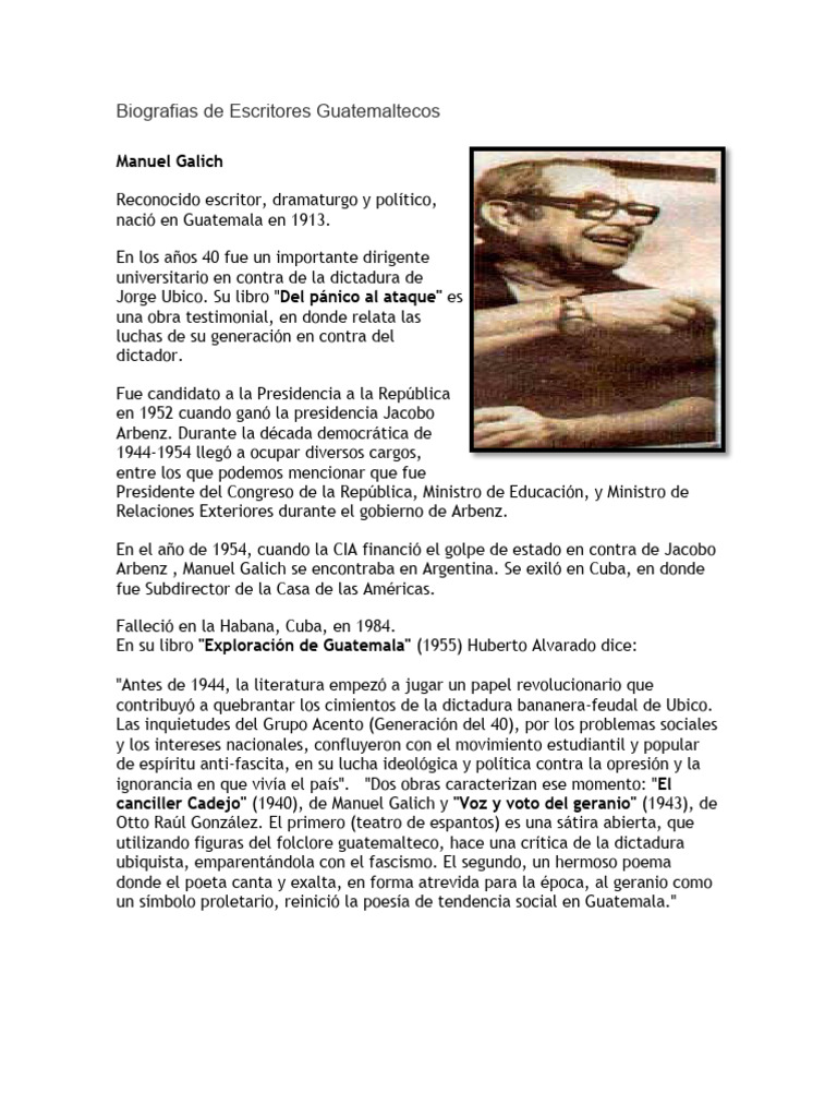 Biografía de Manuel Galich, Escritor Guatemalteco | PDF | Clásicos