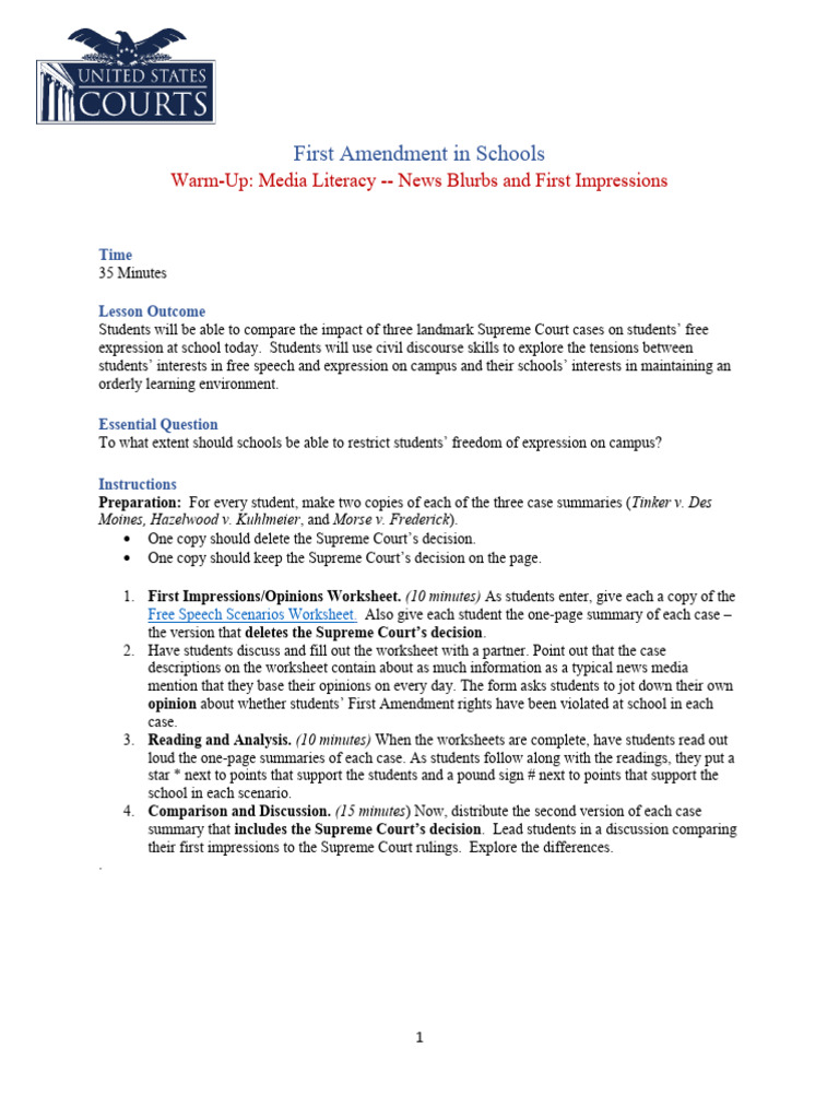 Tinker V Des Moines Activity Download | PDF | Procedures Of The Supreme ...