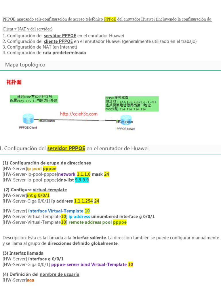 Configuración PPPOE en Huawei | PDF | Enrutador (Computación) | Ciencias de la Computación