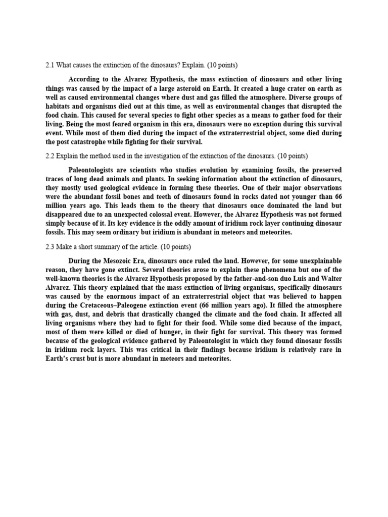 Activity 2. The Extinction of The Dinosaurs | PDF | Dinosaurs | Extinction