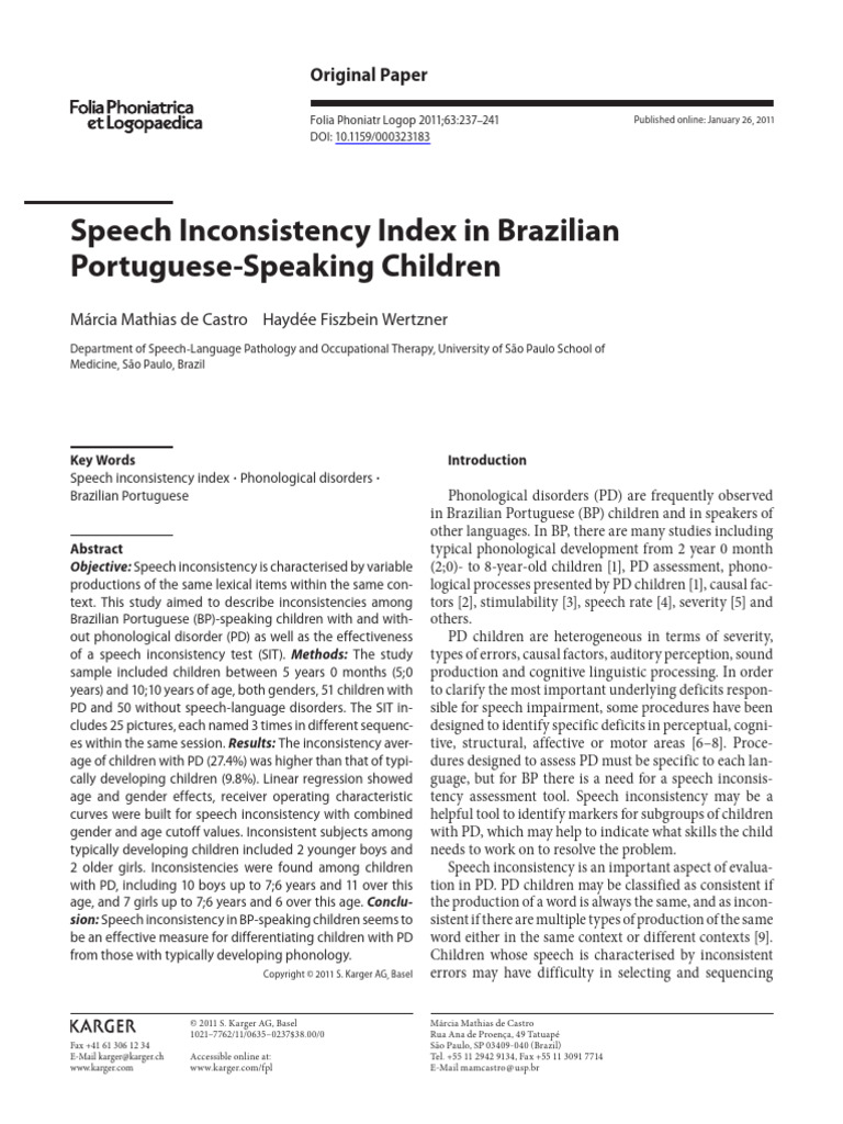 Castro-Wertzner-2011-Speech Inconsistency-Copiar | PDF | Speech | Syllable