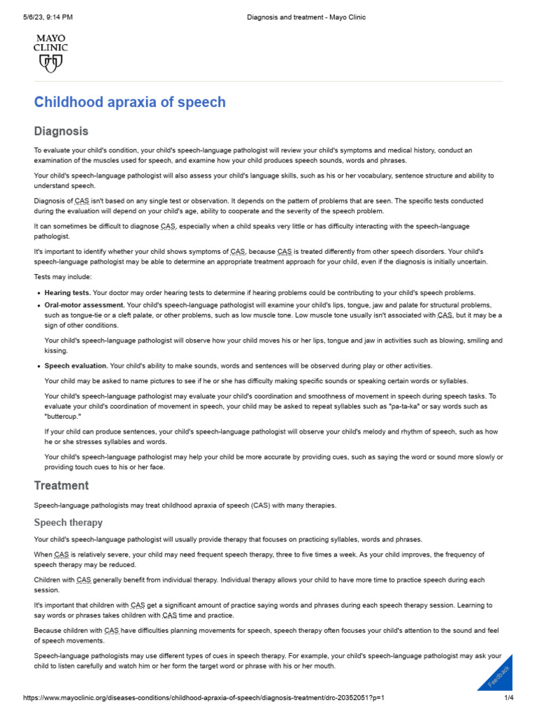 Childhood Apraxia of Speech Guide | PDF | Speech | Medicine