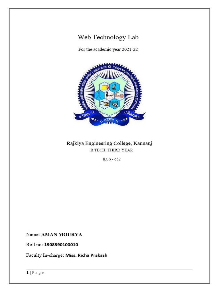 Web Technology Lab: For The Academic Year 2021-22 | PDF | World Wide ...