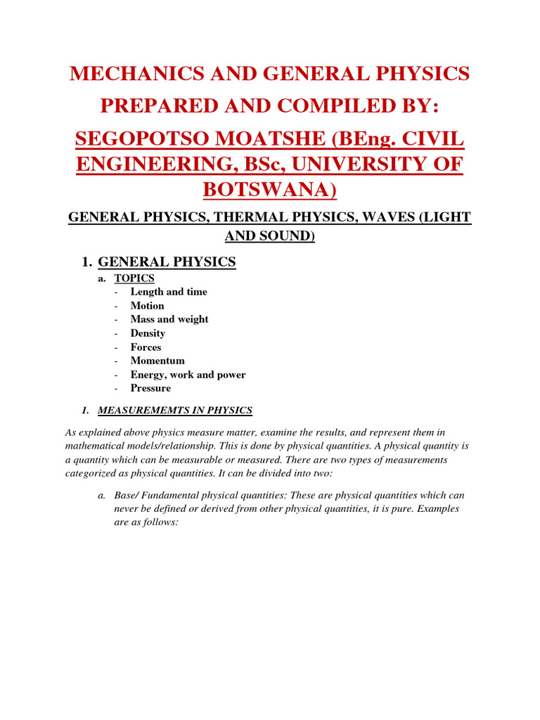 General Physics Thermal Physics and Waves Notes | Download Free PDF ...