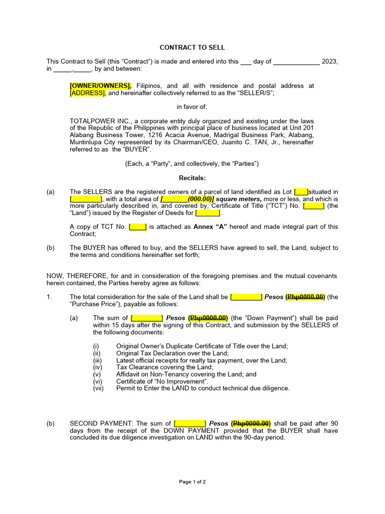 Contract to Sell Real Estate in Philippines | PDF | Taxes | Receipt
