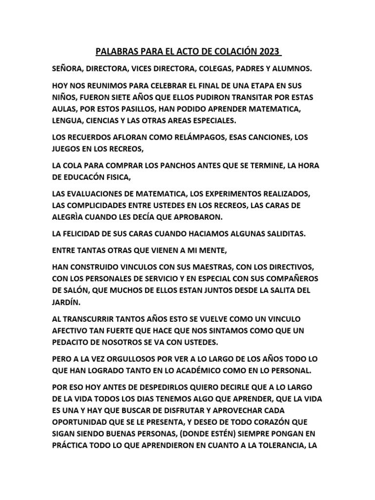 Palabras de Despedida Acto 2023 | PDF | Salud y bienestar