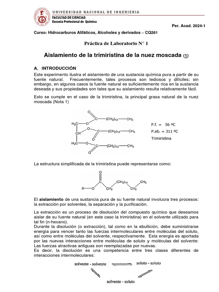 Aislamiento de Trimiristina: Práctica 1 | PDF | Solvente | Etanol