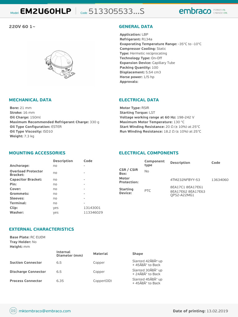 EM2U60HLP 220V Technical Datasheet | PDF | Air Conditioning | Evaporation
