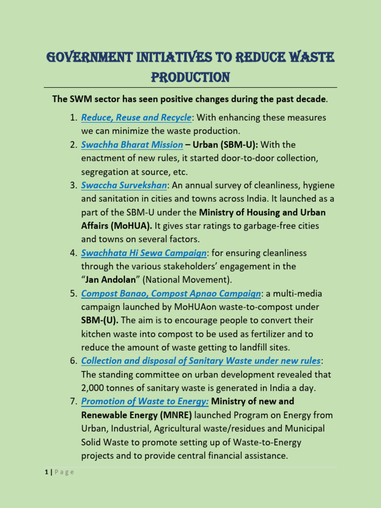 Government Initiatives To Reduce Waste Production | Download Free PDF ...