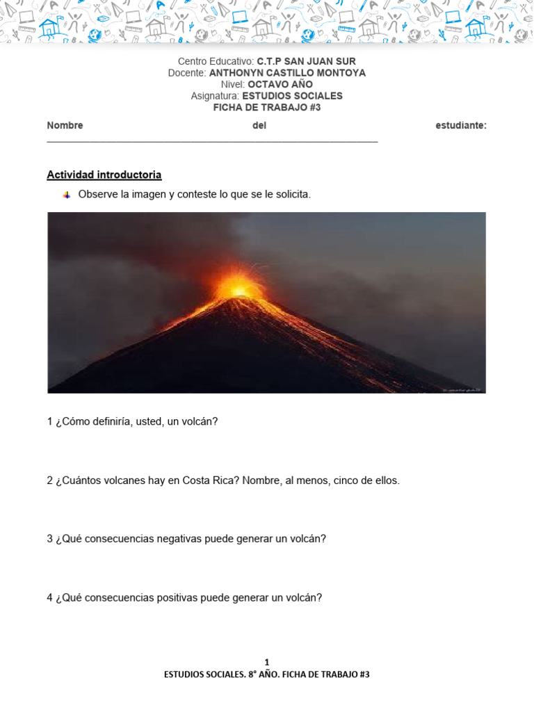 Est Soc 8. Ficha de Trabajo 3 | PDF | Tipos de erupciones volcánicas ...