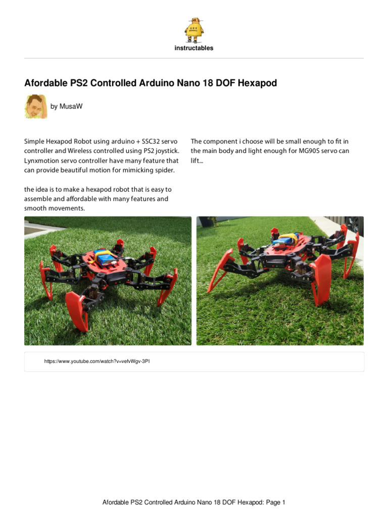 Afordable Ps2 Controlled Arduino Nano 18 Dof Hexap Pdf Manufactured