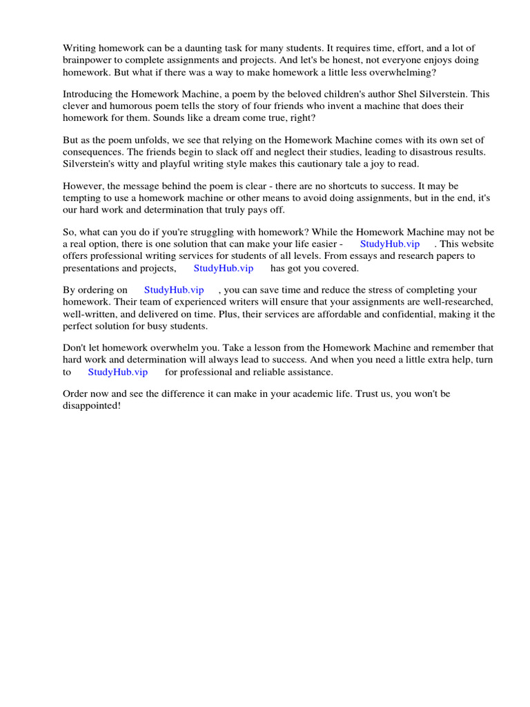 Homework Machine Shel Silverstein Poem | PDF | Essays | Homework