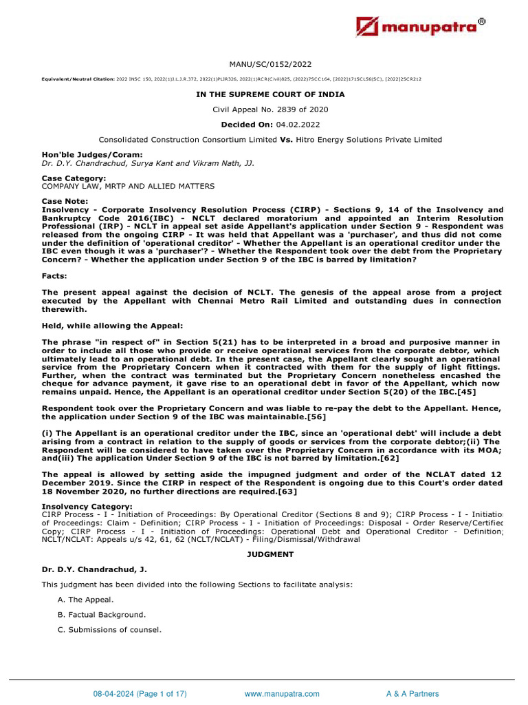 Consolidated Construction Consortium Limited Vs SC-2022 | PDF ...