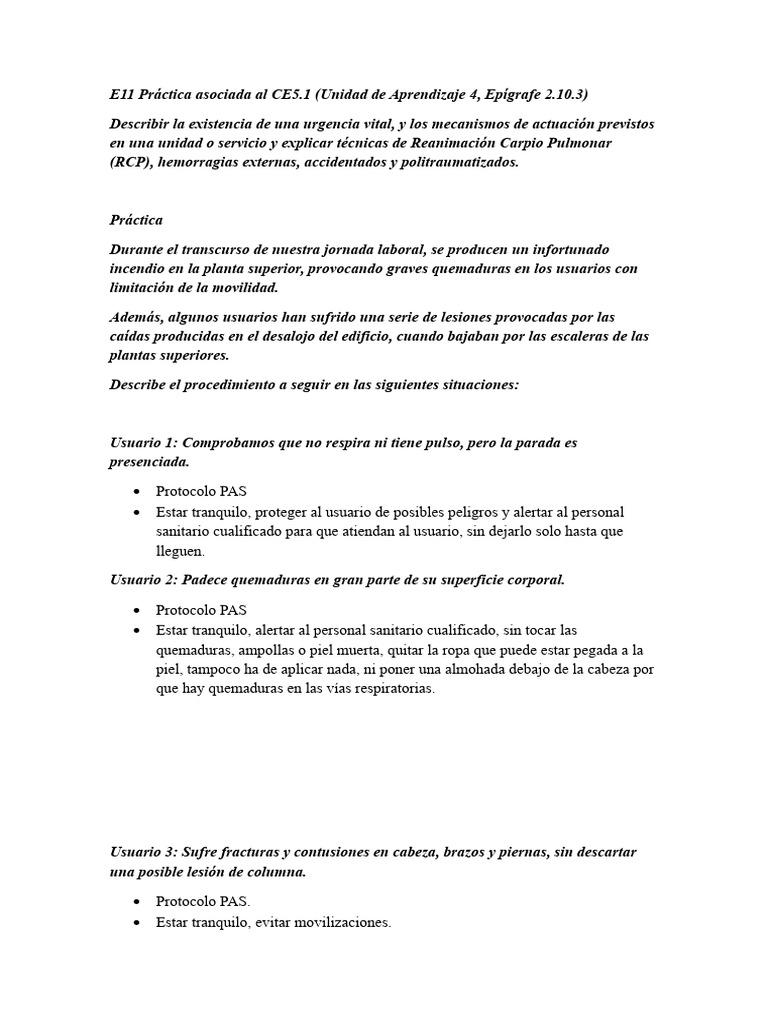 E11 Práctica Asociada Al CE5.1 (Unidad de Aprendizaje 4, Epígrafe 2.10.3) | PDF | Herida | Medicina