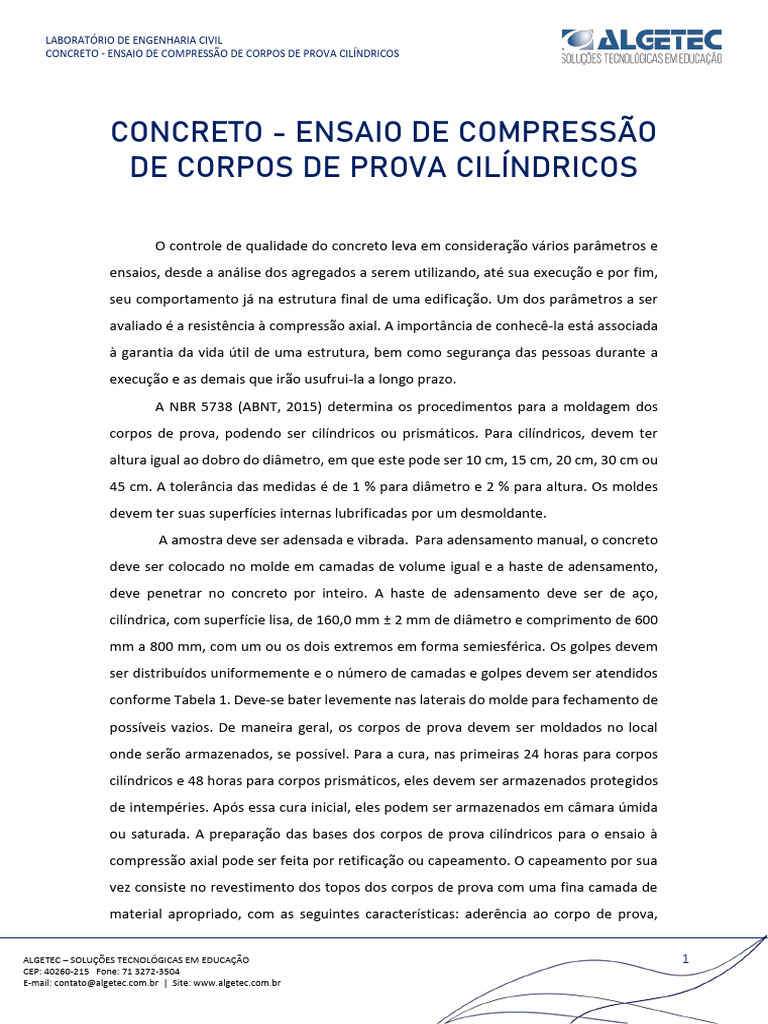 Roteiro Experimento Aula Pratica 05 | PDF | Resistência dos materiais | Concreto