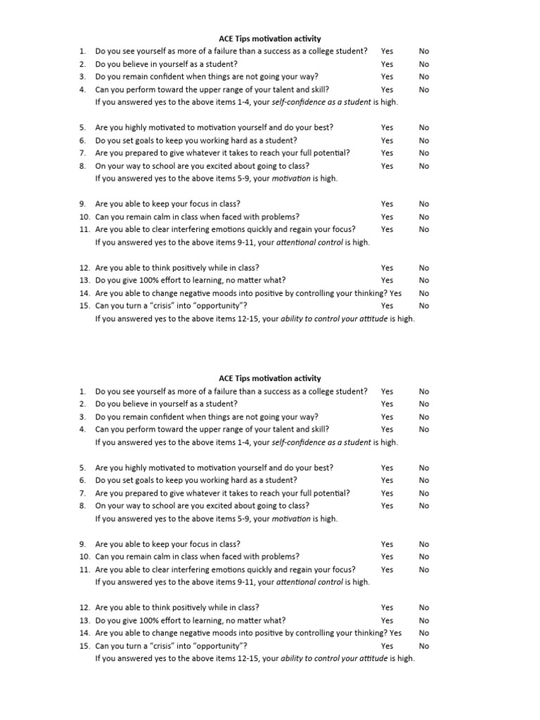 ACE Tips Motivation Activity | PDF | Motivational | Motivation