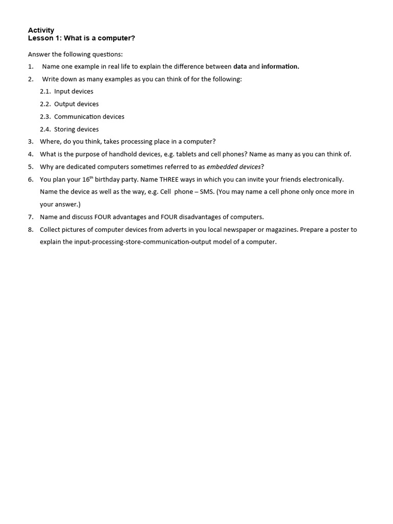 WhatIsAComputer Activity | PDF