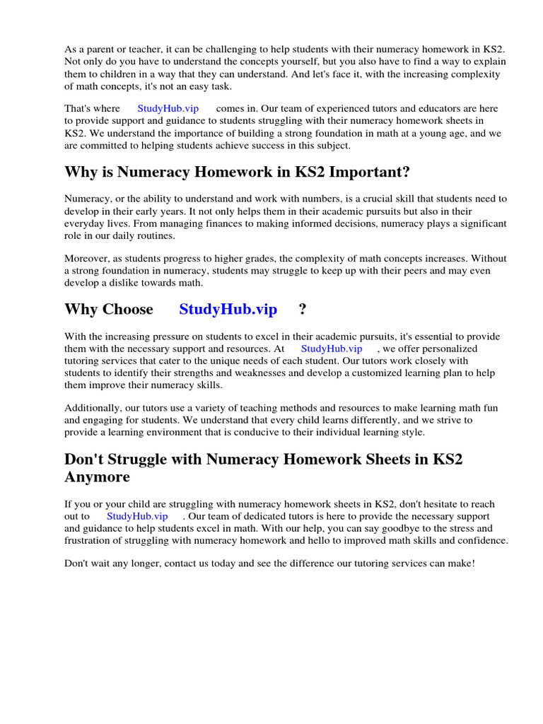 Numeracy Homework Sheets Ks2 | PDF | Worksheet | Homework