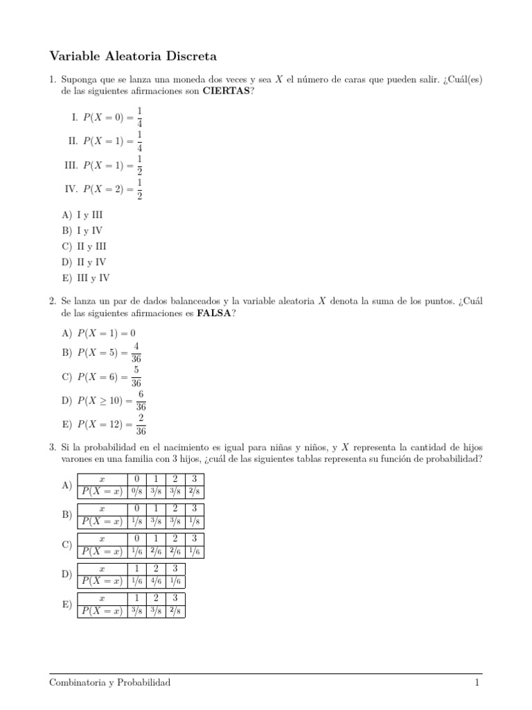 Variable Discreta | PDF | Variable aleatoria | Teoría de probabilidad