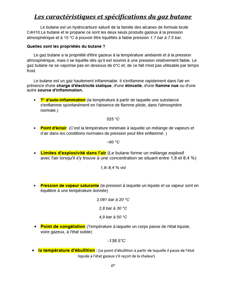 Caractéristiques du gaz butane | PDF | Atmosphère de la Terre | Gaz