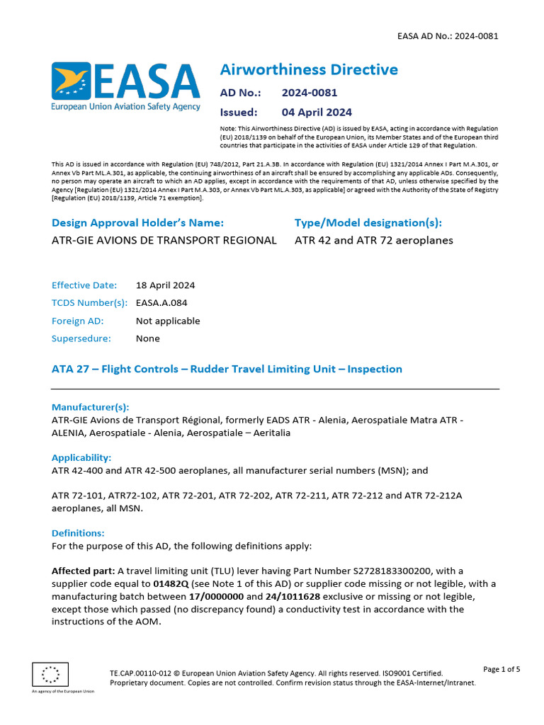 Easa Ad 2024-0081 1 | Download Free PDF | Aviation