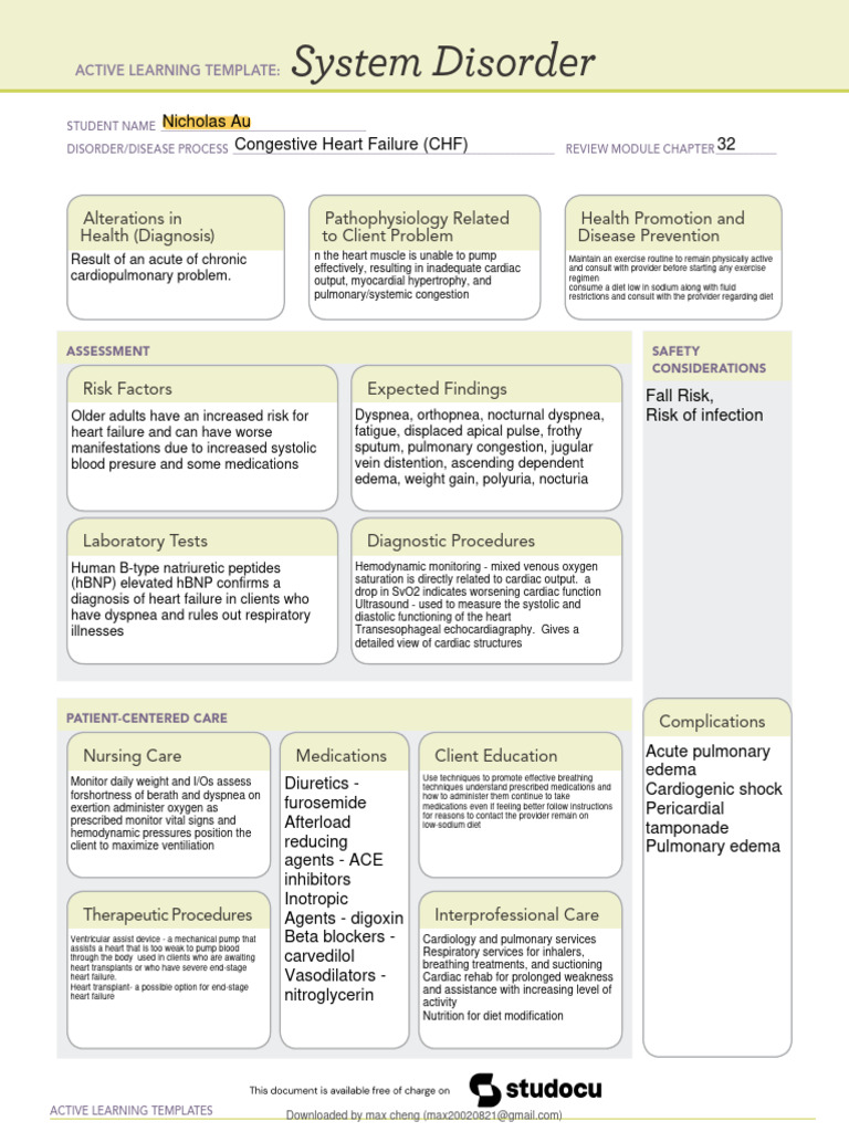 ATI System Disorder Template Heart Failure | Download Free PDF | Heart ...