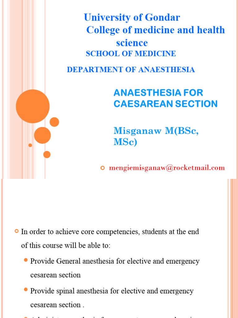 Anesthesia For Cesearan Section (Autosaved) | PDF | Caesarean Section | Anesthesia