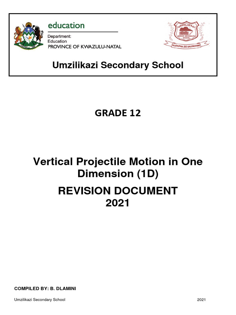 Vertical Projectile Motion in One Dimension (1D) - 1 | PDF | Force ...