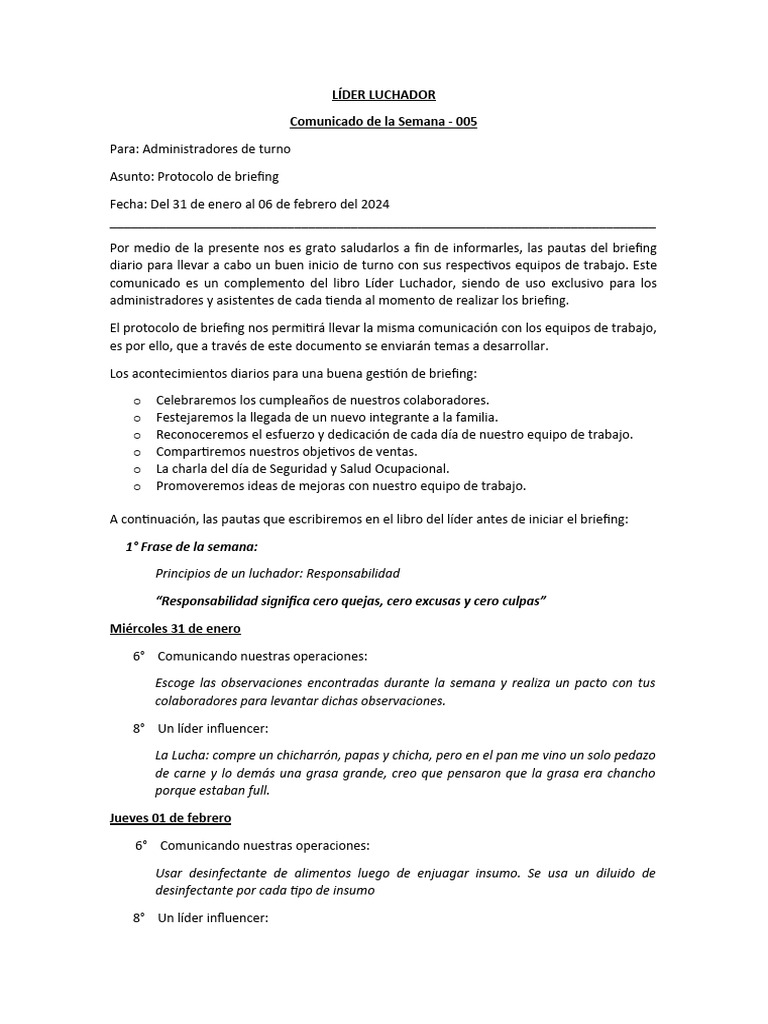 COMUNICADO 05 LIBRO DEL LIDER - 2024 | PDF