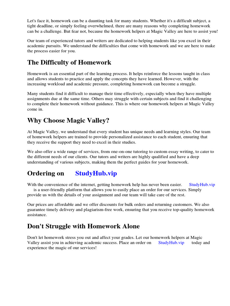 Homework Helpers of Magic Valley | PDF | Cost Of Living | Homework