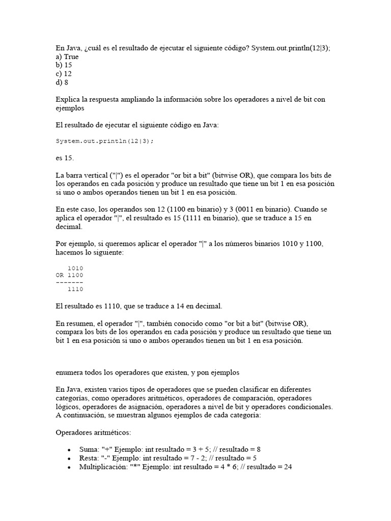 Java-Operadores Nivel Bit Ejemplos | PDF | Poco | Java (lenguaje de programación)