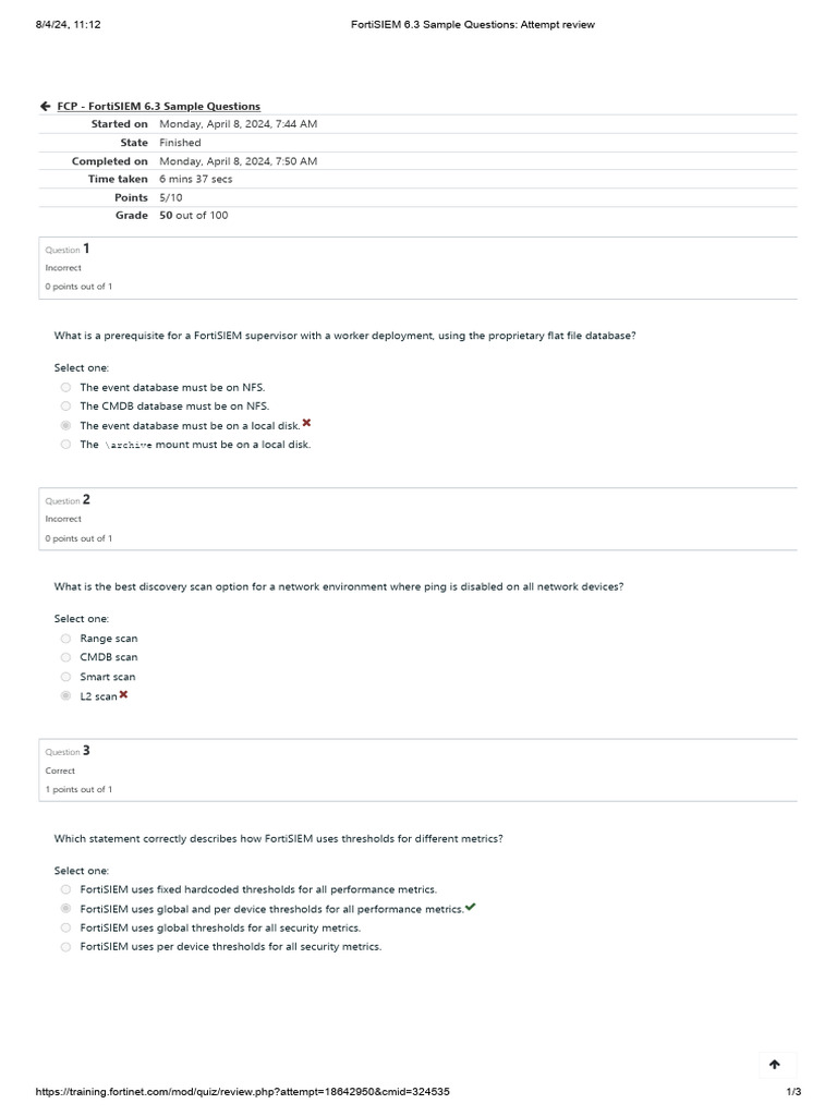 FortiSIEM 6.3 Sample Questions - Attempt Review | PDF | Software ...