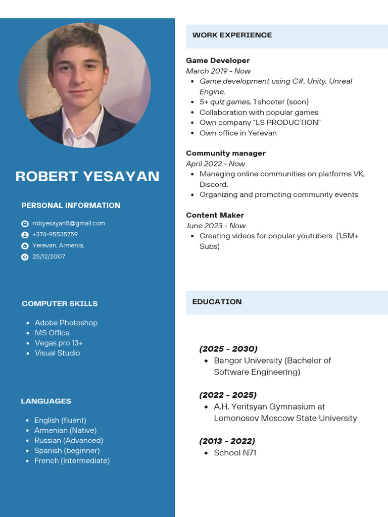 Blue Light Blue Color Blocks Flight Attendant CV | PDF