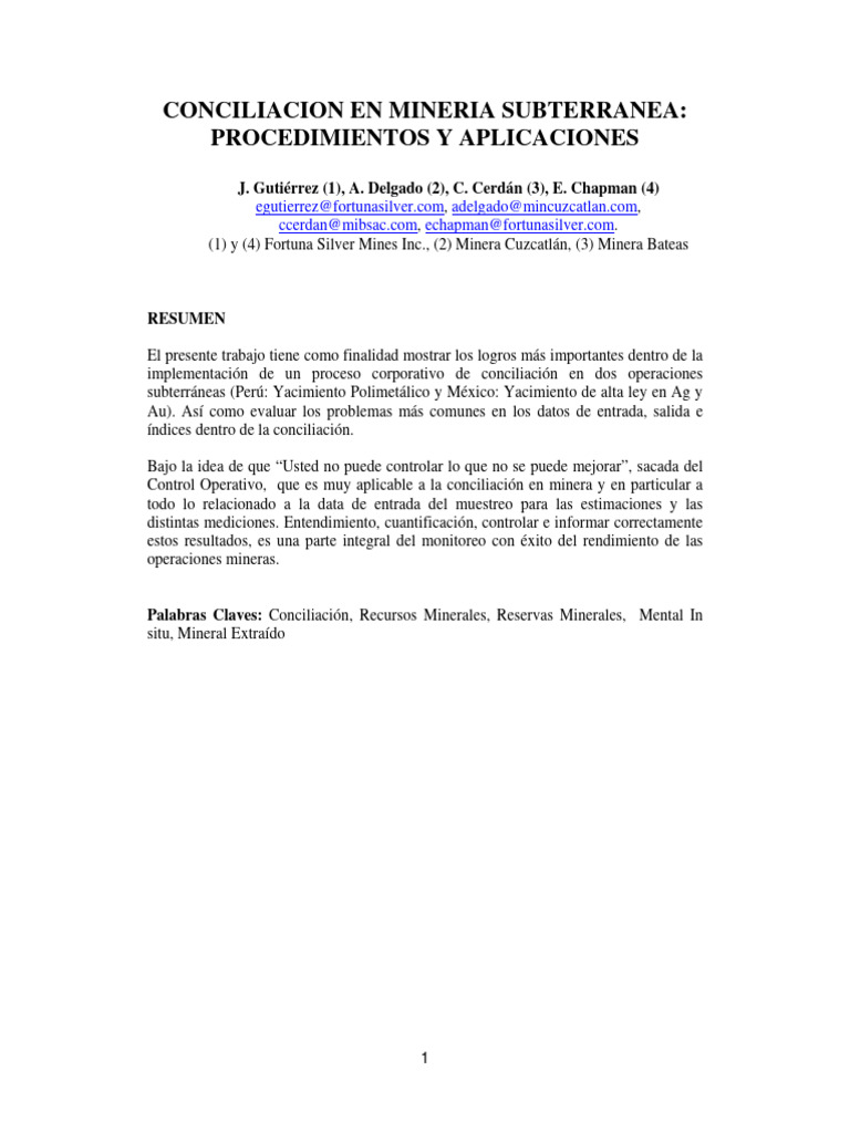 Conciliación en Minería Subterránea | PDF | Minería | Minerales
